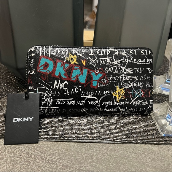 Dkny | Bags | New Old Stock Dkny Graffiti Black Zip Around Accordion ...